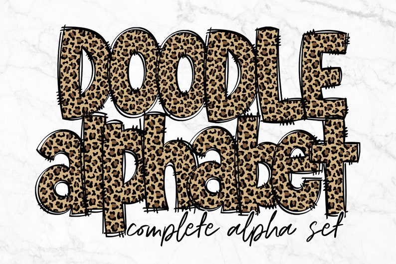 Leopard Print Doodle Alphabet PNG, Alphabet Letters PNG Bundle, Hand ...