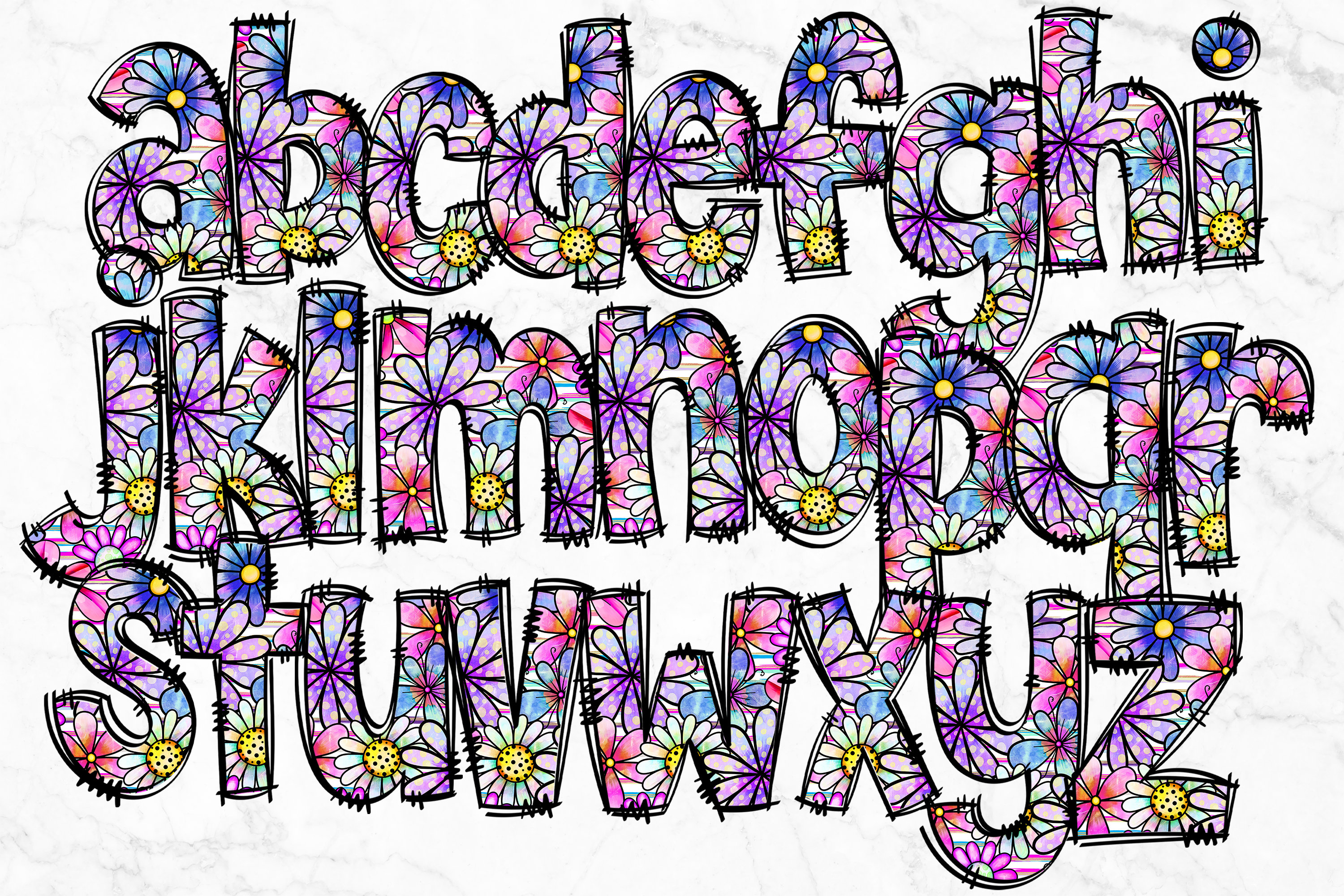 Floral Doodle Alphabet PNG, Alphabet Letters PNG Bundle, Hand Drawn ...
