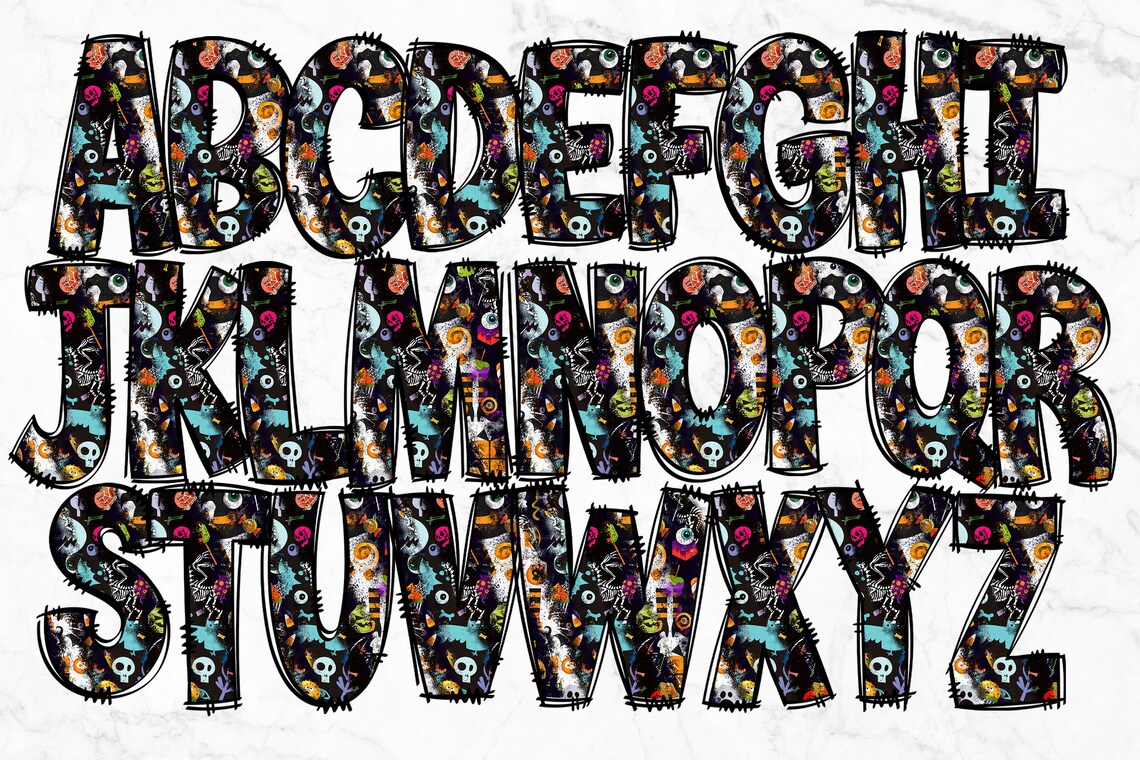 Halloween Doodle Alphabet PNG Alphabet Letters PNG Bundle - Etsy