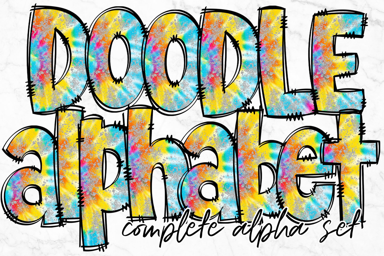 Tie Dye Doodle Alphabet PNG, Alphabet Letters PNG Bundle, Hand Drawn ...