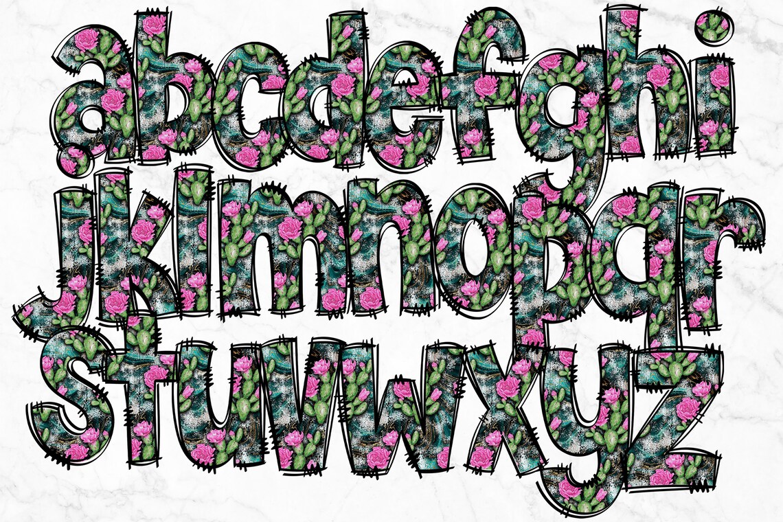 Cactus Doodle Alphabet PNG Alphabet Letters PNG Bundle Hand | Etsy