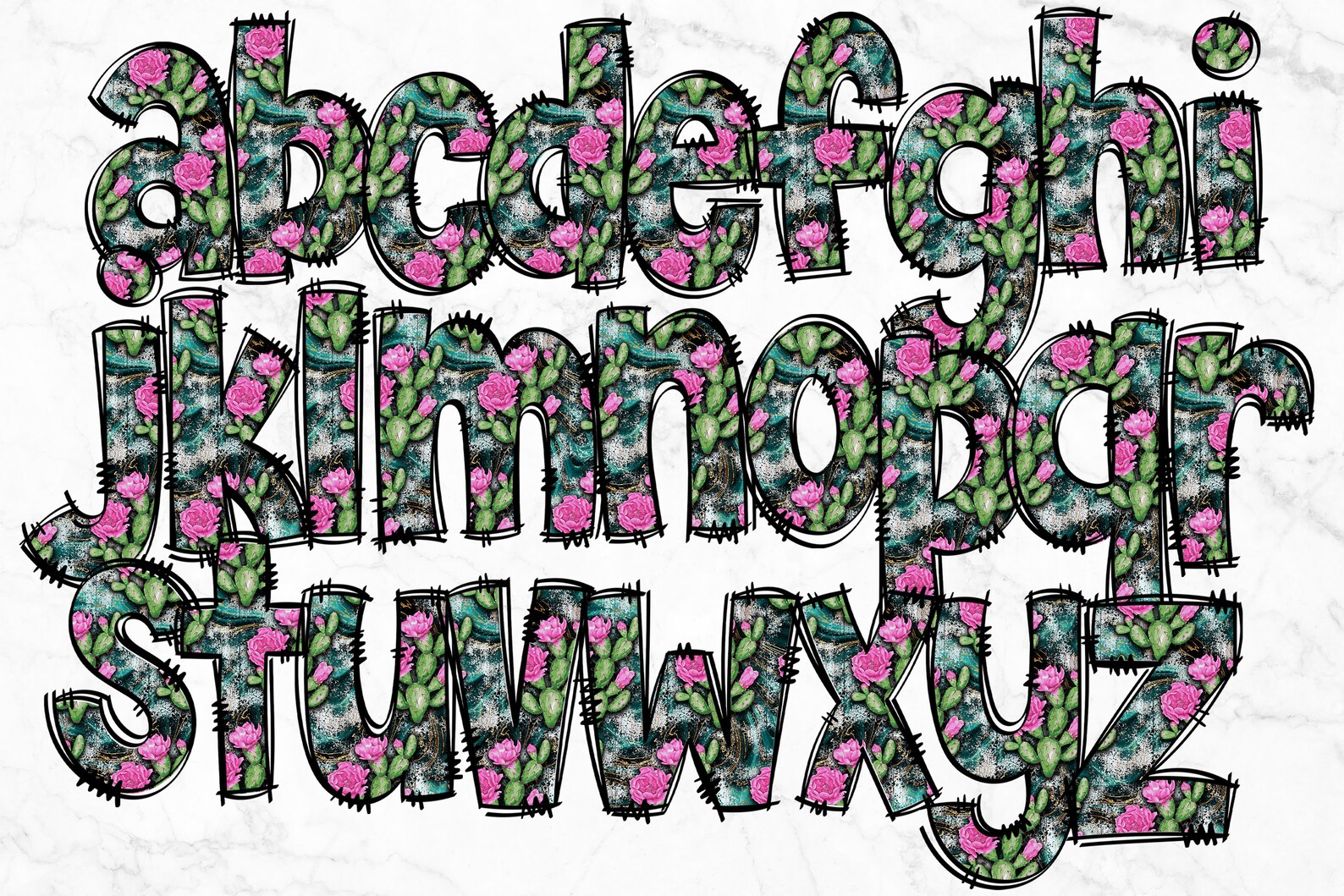 Cactus Doodle Alphabet PNG Alphabet Letters PNG Bundle Hand - Etsy