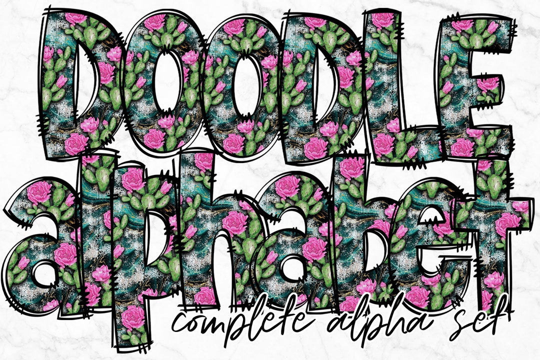 Cactus Doodle Alphabet PNG, Alphabet Letters PNG Bundle, Hand Drawn ...