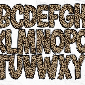 Leopard Print Doodle Alphabet PNG, Alphabet Letters PNG Bundle, Hand ...