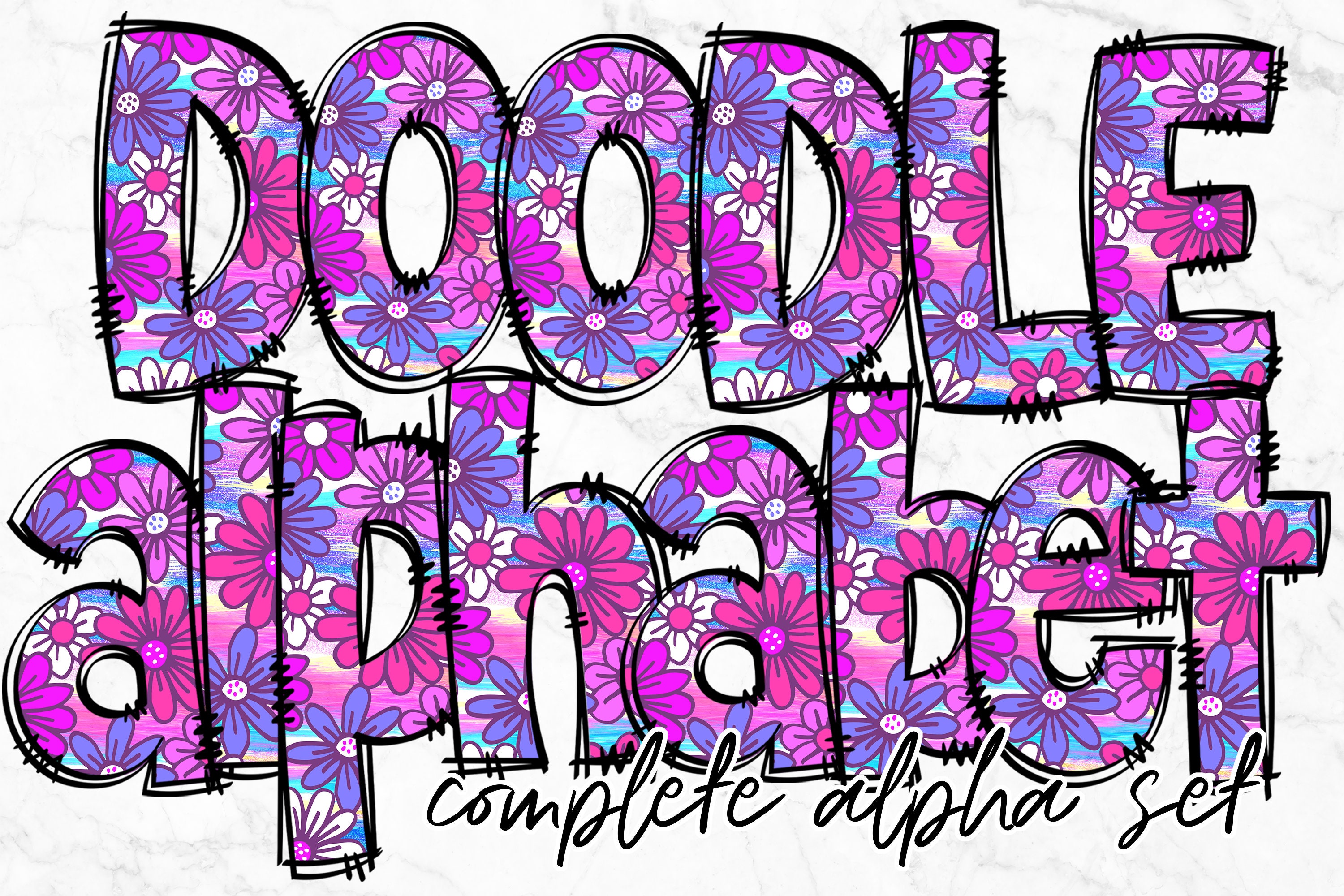 Floral Doodle Alphabet PNG, Alphabet Letters PNG Bundle, Hand Drawn ...