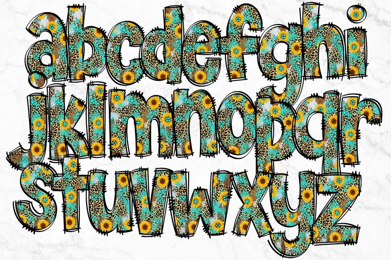 Floral Doodle Alphabet PNG Alphabet Letters PNG Bundle Hand - Etsy