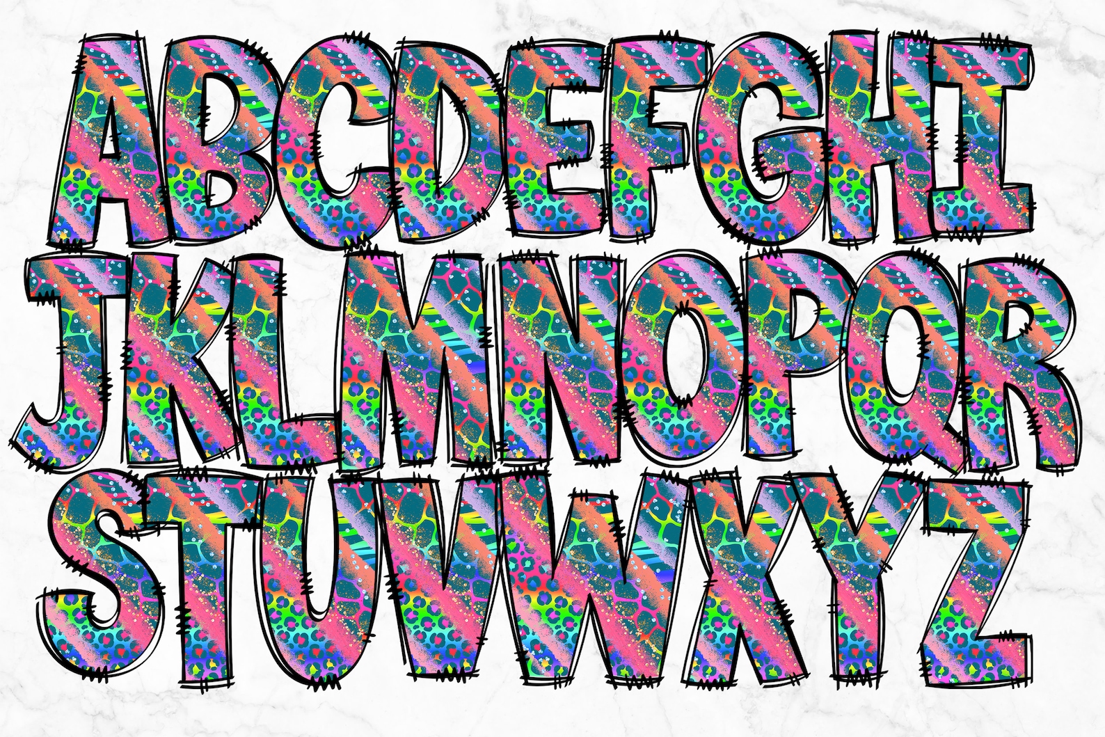 Leopard Doodle Alphabet PNG Alphabet Letters PNG Bundle Hand | Etsy