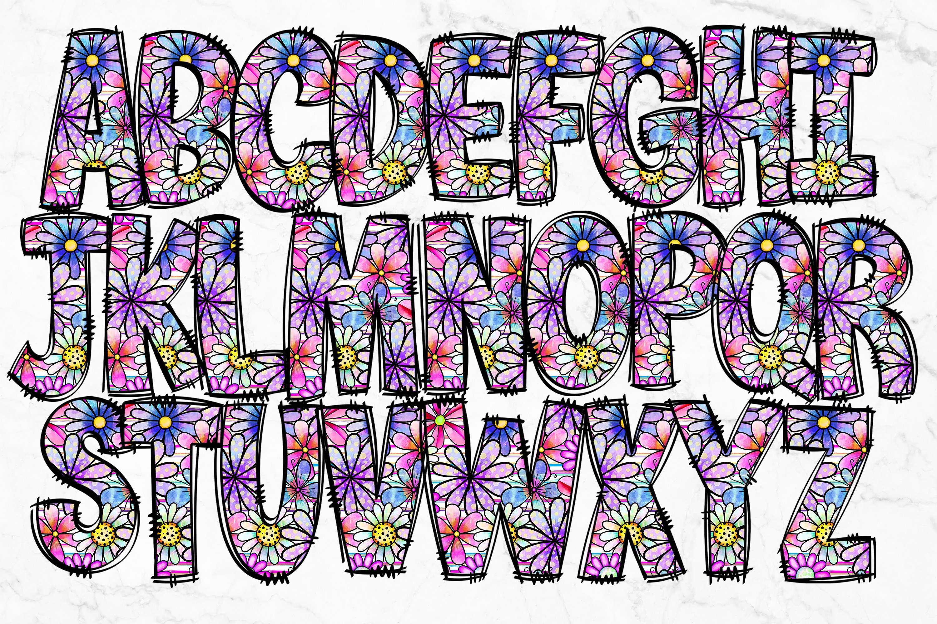 Floral Doodle Alphabet PNG, Alphabet Letters PNG Bundle, Hand Drawn ...