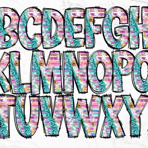 Floral Doodle Alphabet PNG, Alphabet Letters PNG Bundle, Hand Drawn ...