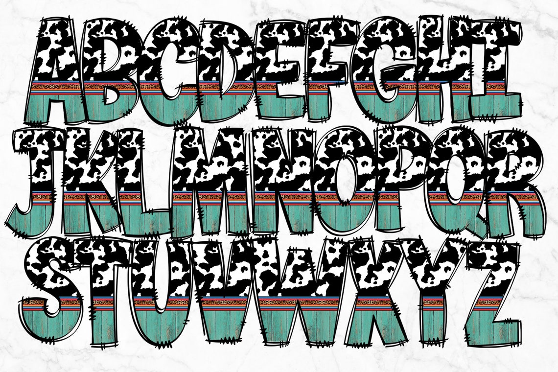 Western Doodle Alphabet PNG Alphabet Letters PNG Bundle Hand - Etsy