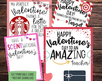 Teacher Valentine Gift Card Holder|teacher Valentine Printable ...
