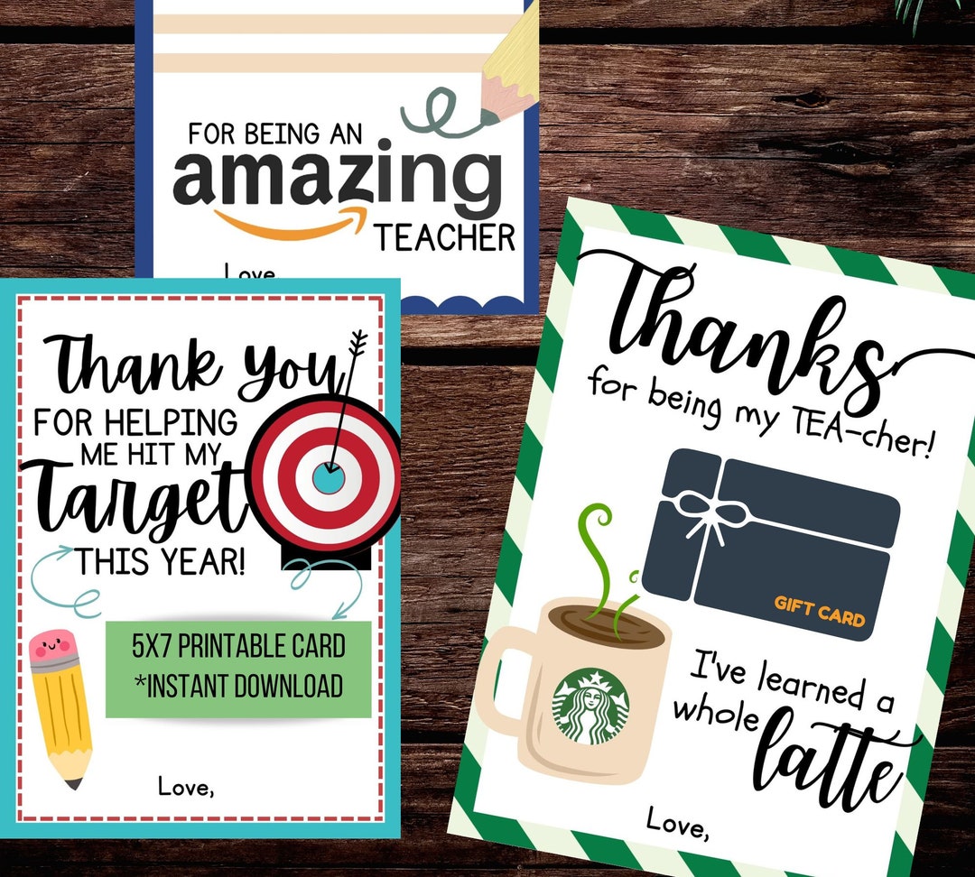 Teacher Appreciation Gift Card Printable|teacher Thank You Card|thank ...