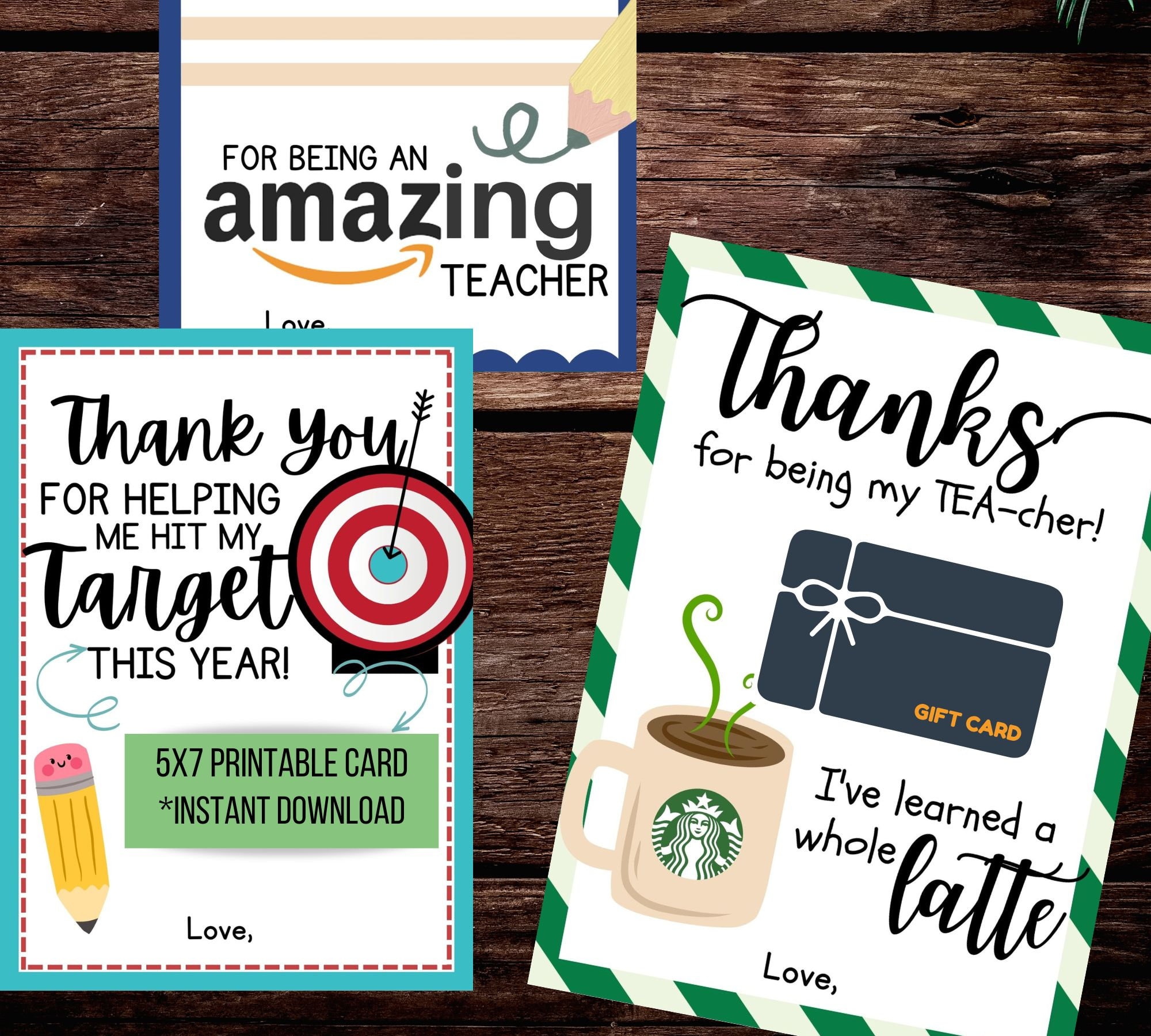 Teacher Appreciation Gift Card Printableteacher Thank You Cardthank You ...