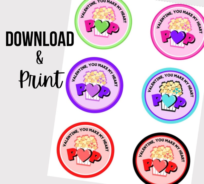 Popcorn Valentine Printable Card|valentine Cards Set|printable ...