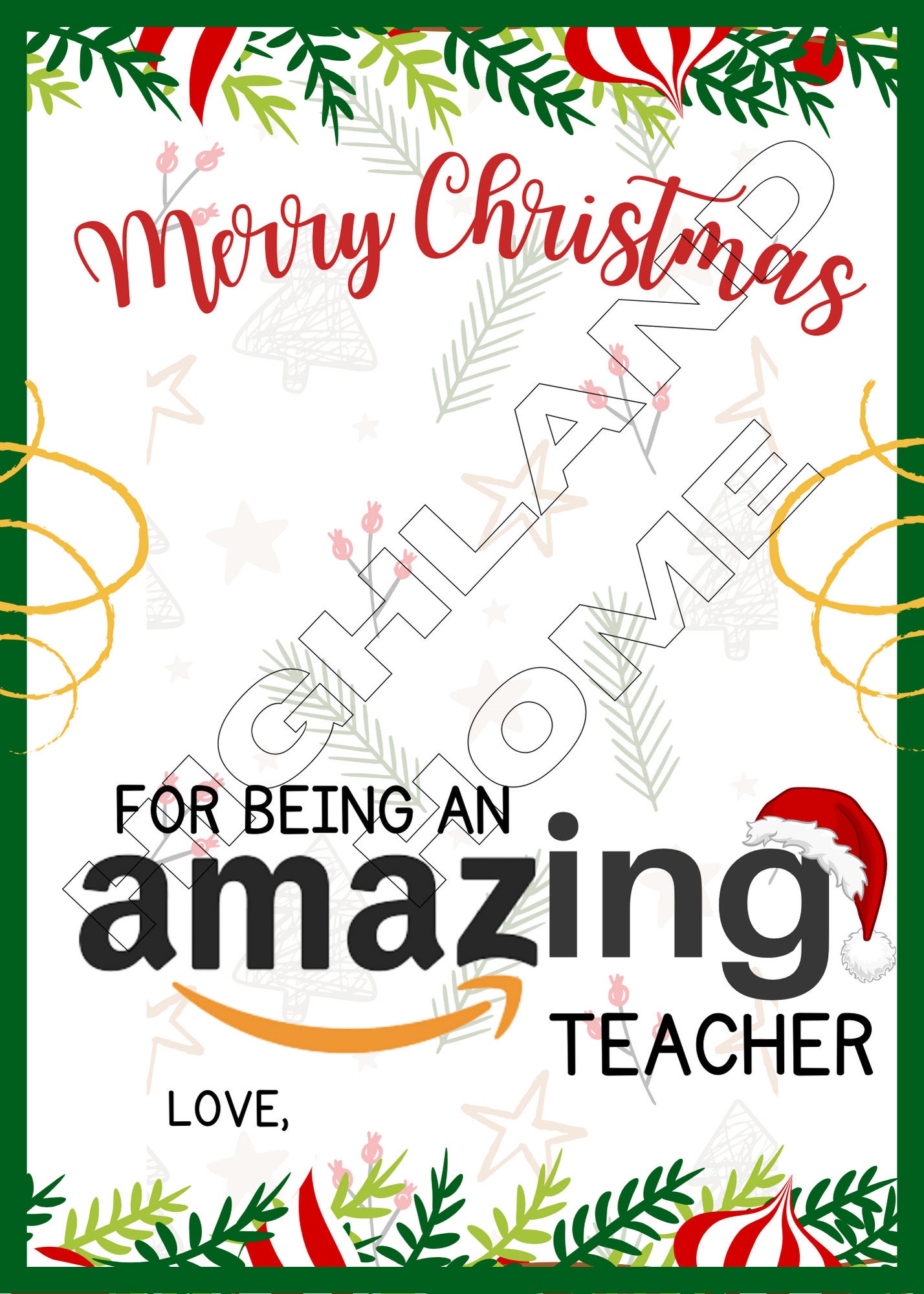 Printable Teacher Christmas Gift Card Holders|amazon Teacher Gift ...