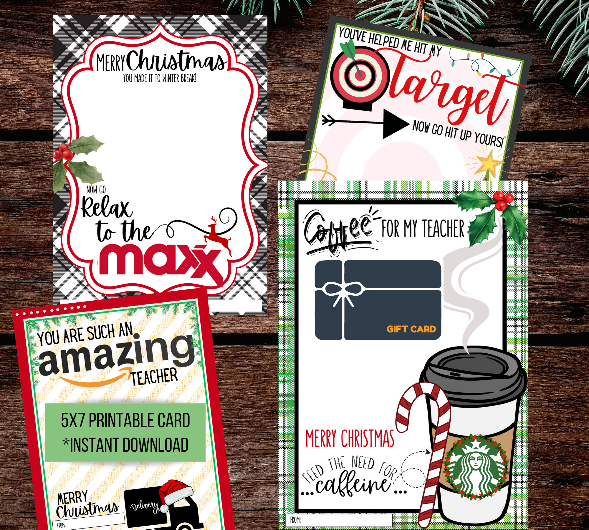 Printable Teacher Christmas Gift Card Holders - Etsy