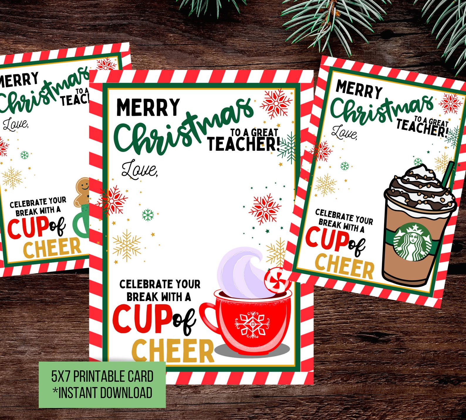 Printable Teacher Christmas Gift Card Holders|coffee Christmas Gift ...