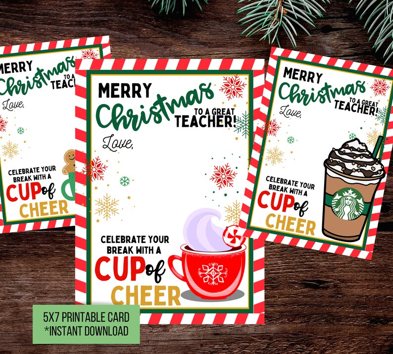 Printable Teacher Christmas Gift Card Holders|coffee Christmas Gift ...