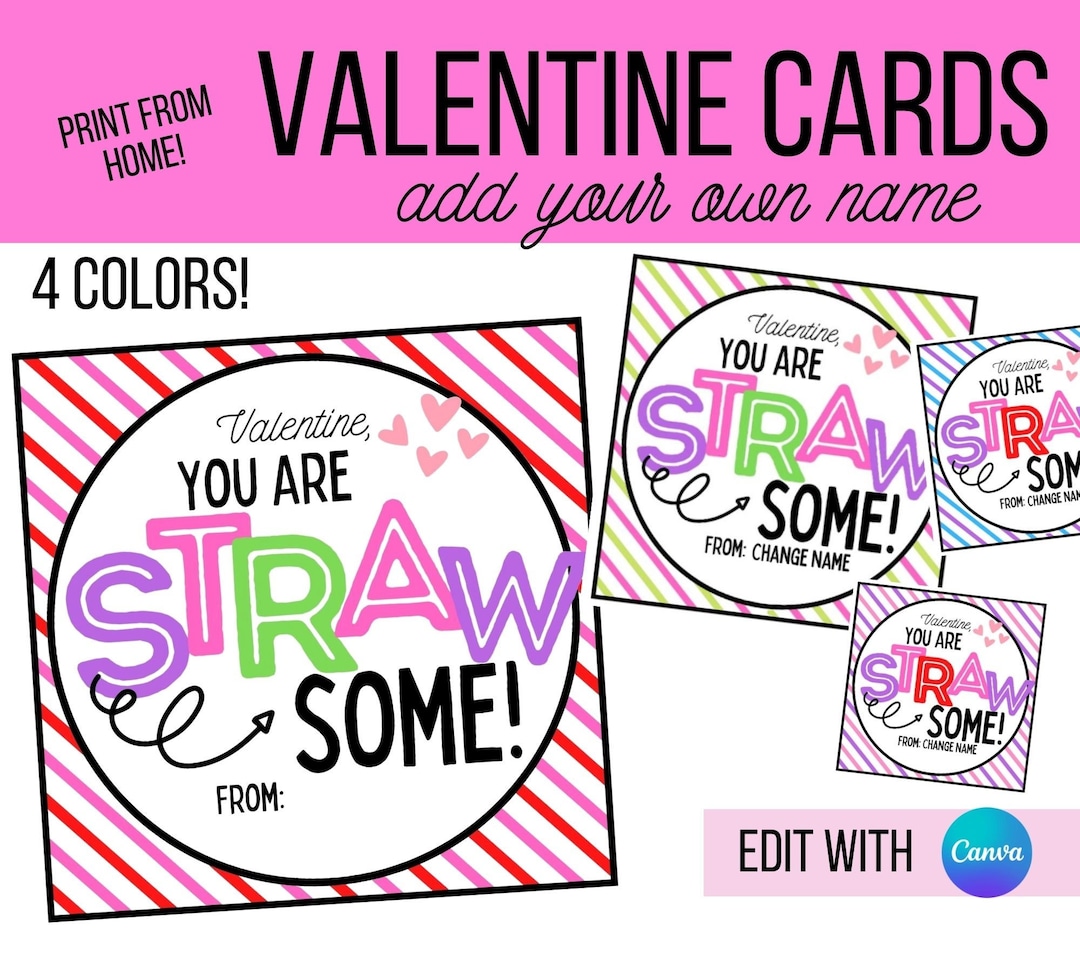 You Are Straw-some Valentine Cards | Printable Classroom Cards (digital ...