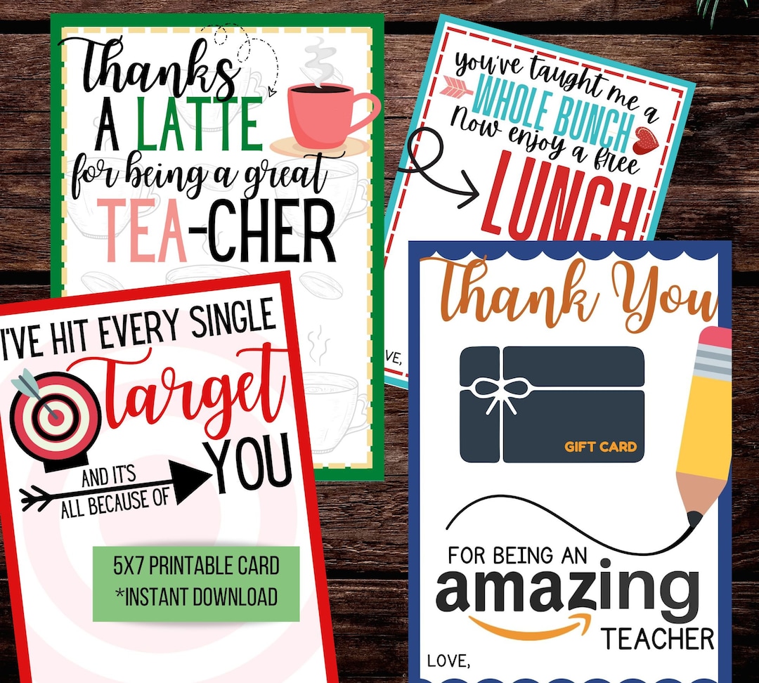 Teacher Appreciation Gift Card Printable|teacher Thank You Card|thank ...