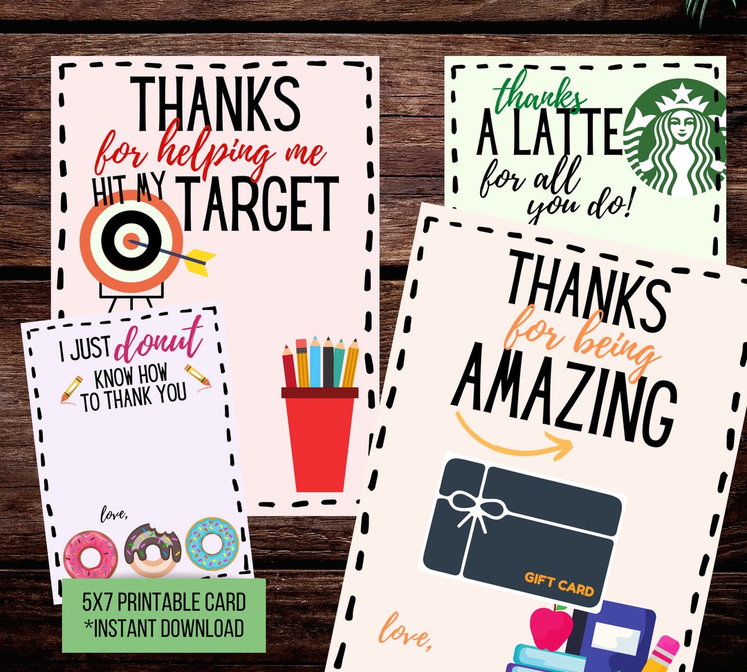Teacher Appreciation Gift Card Printableteacher Thank You Cardthank You ...