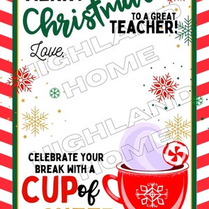Printable Teacher Christmas Gift Card Holders|coffee Christmas Gift ...