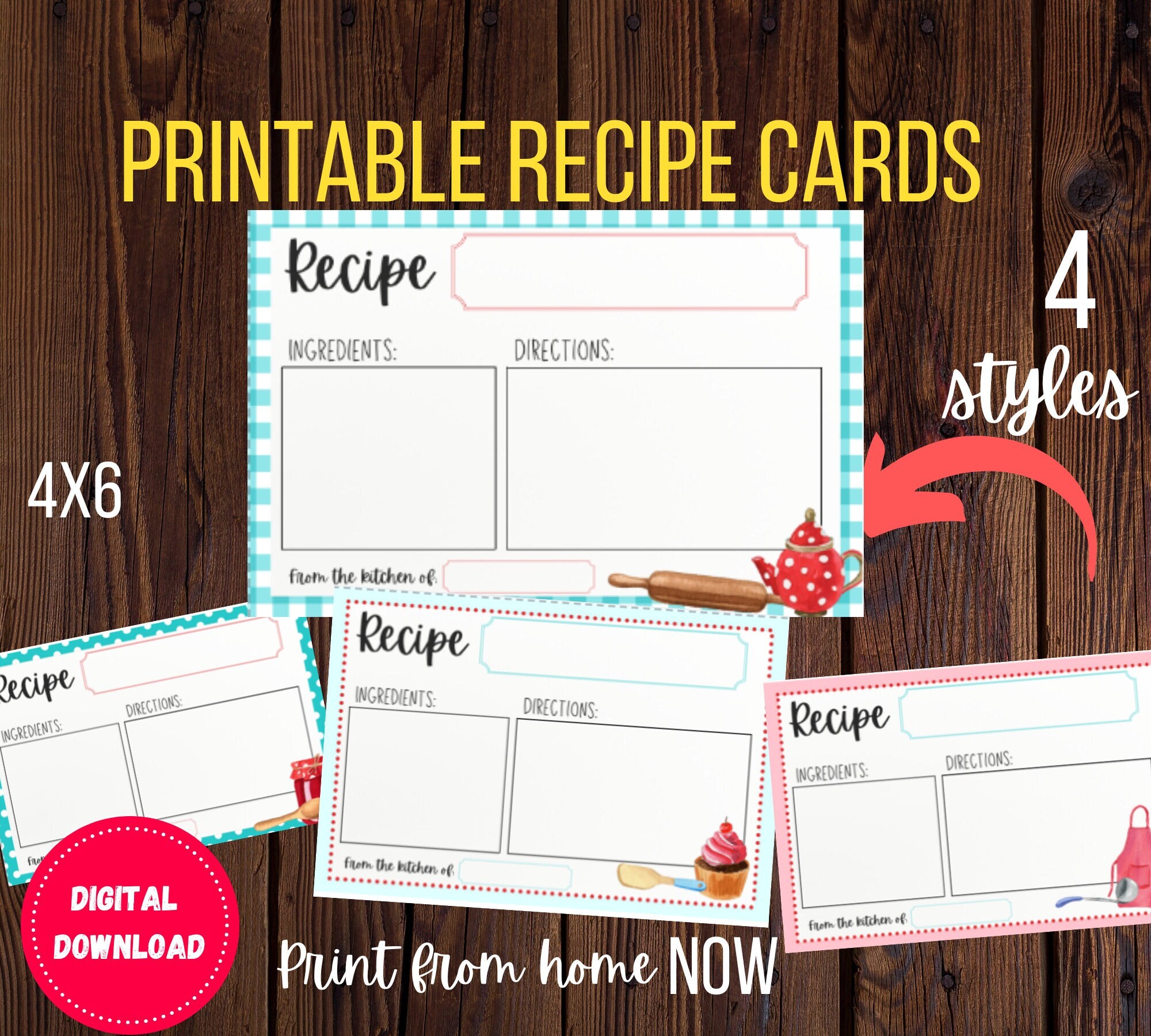 Farmhouse Recipe Cards 4x6, Printable Cute Design (digital Download) - Etsy