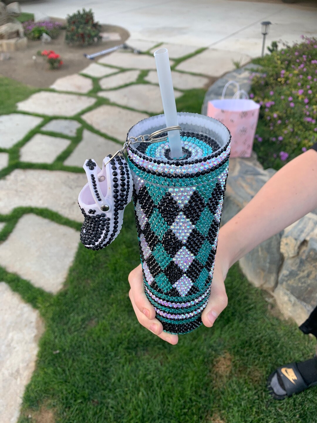 Diamond Glass Rhinestone Cold Beverage With Straw - Etsy