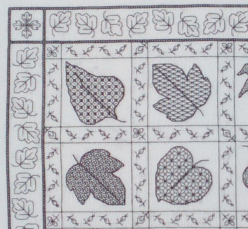 Blackwork Leaves Sampler: Rosehips Border Embroidery Pattern - Etsy