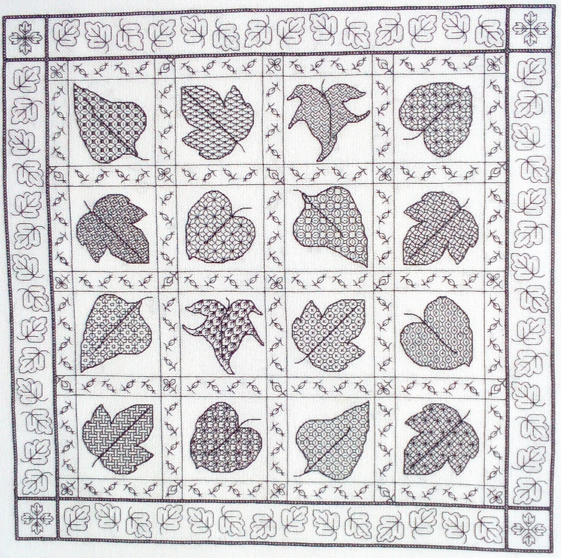 Blackwork Leaves Sampler: Rosehips Border Embroidery Pattern - Etsy