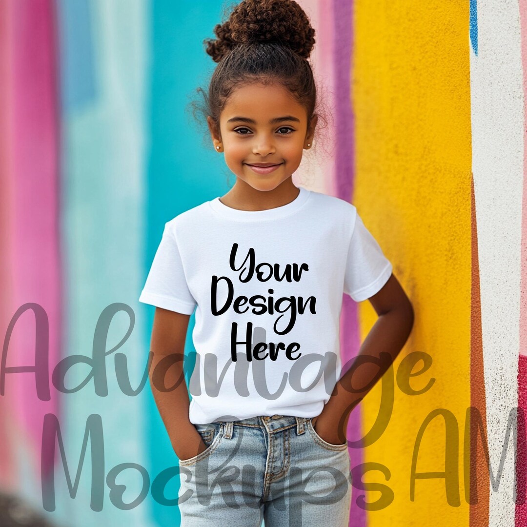 Gildan 5000B Youth White T-shirt Mockup, Gildan Youth Model Mockup ...