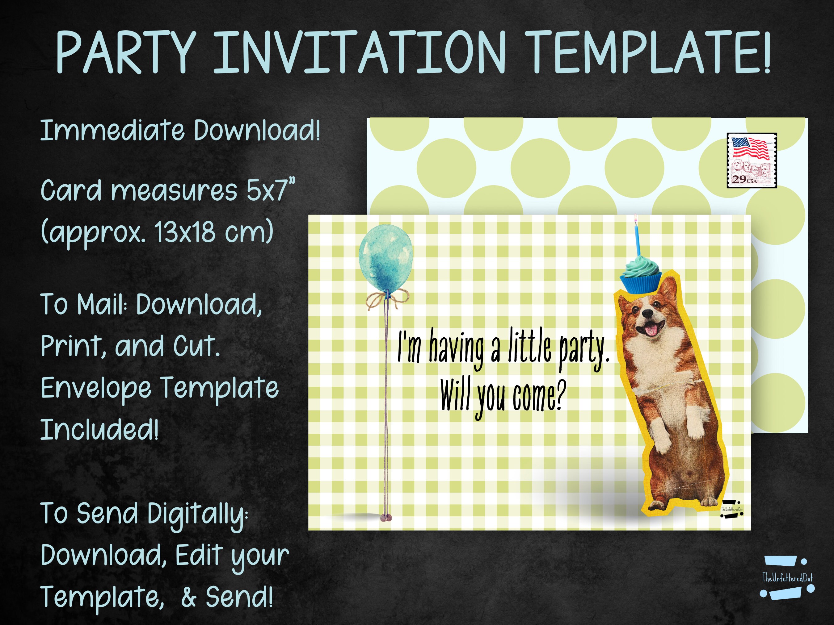 Corgi Birthday Invitation/template. Immediate Download. Send Digital/by ...