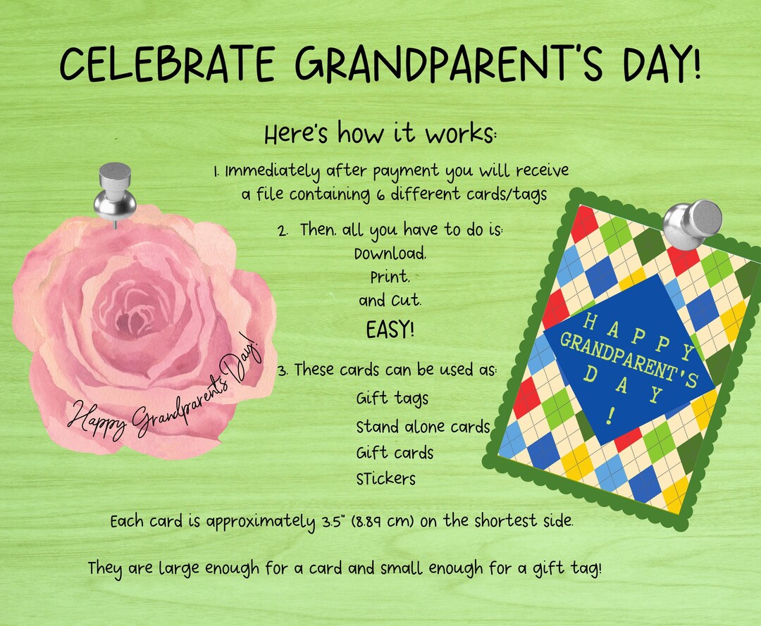 Grandparent's Day Cards/tags! Instant Download, Print, Cut! Modern ...