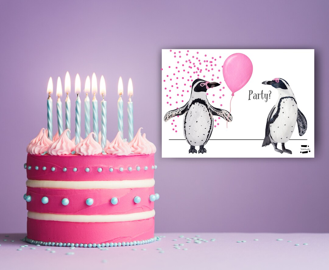 Penguin Birthday Card/template/invite! Immediate Download. Send ...