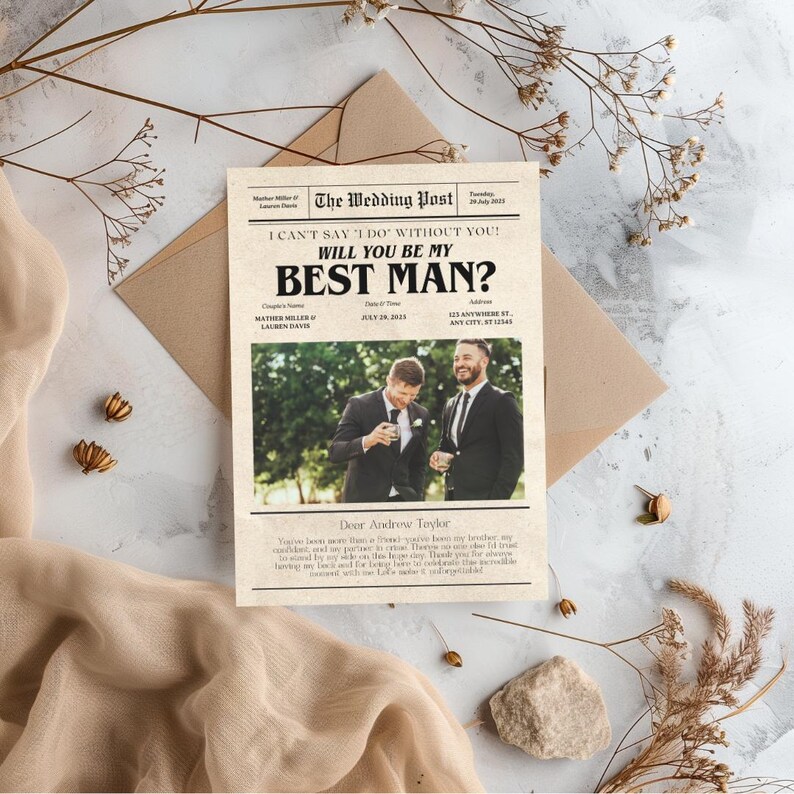 Newspaper Groomsman/best Man Proposal Card | Best Man Proposal Card ...