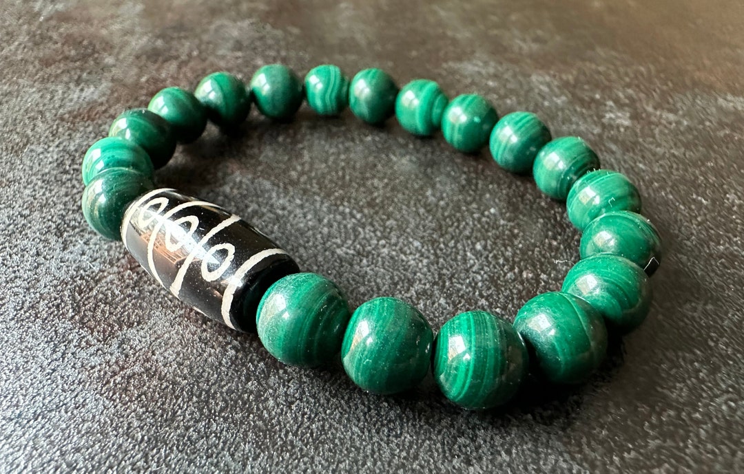Dzi Stone 10 Eyes, Malachite, Amulet, Natural Gemstones, Dzi Jewelry ...