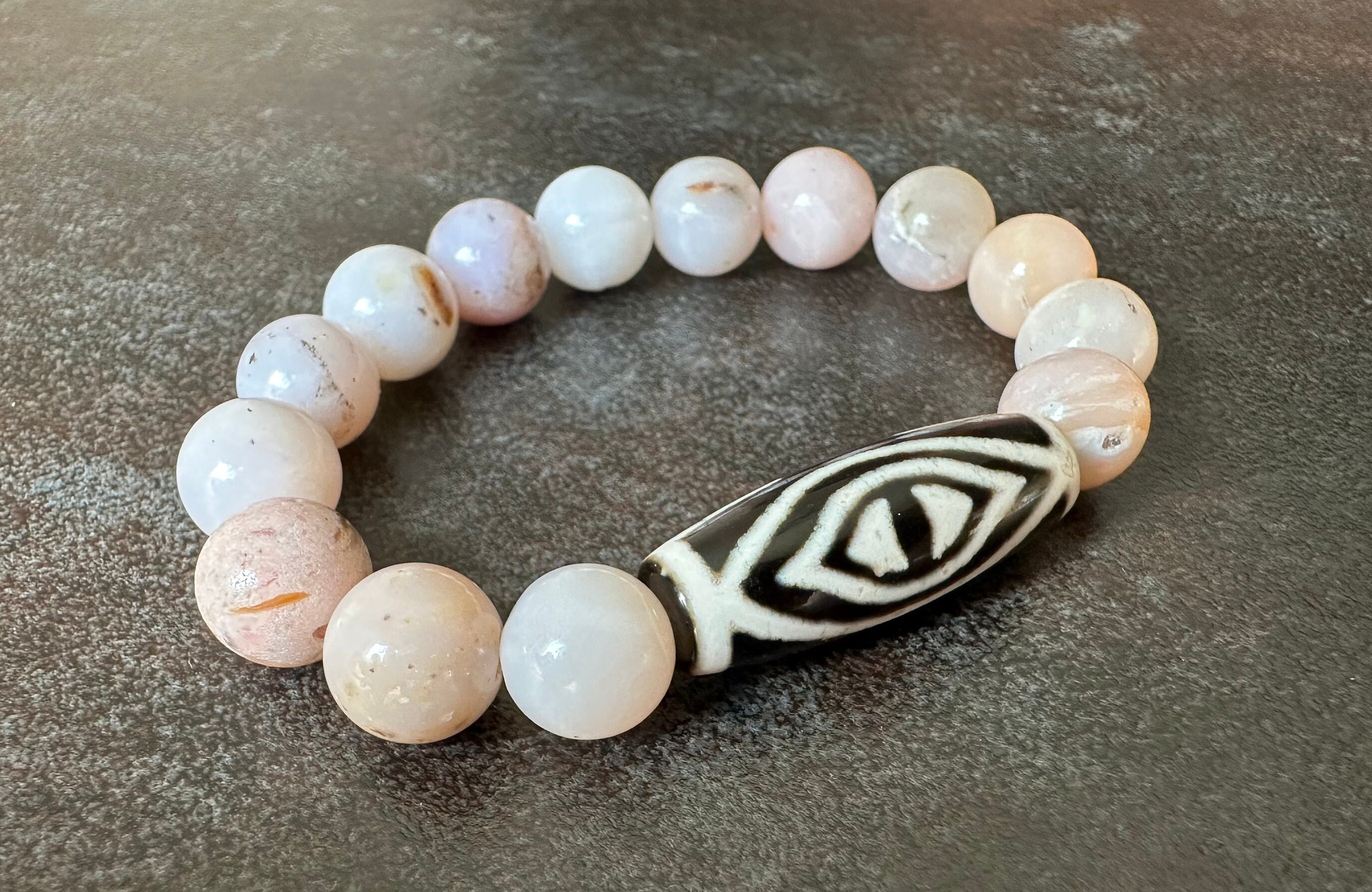 The Pink Opal and Dzi Stone two Eyes of the Phoenix, Amulet, Natural ...