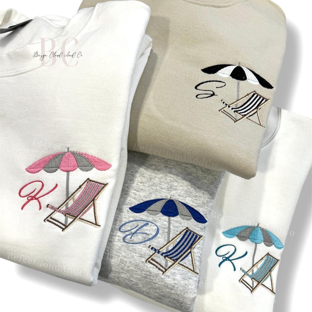 Personalized Beach Chair Sweatshirt, Custom Embroidered Monogram ...