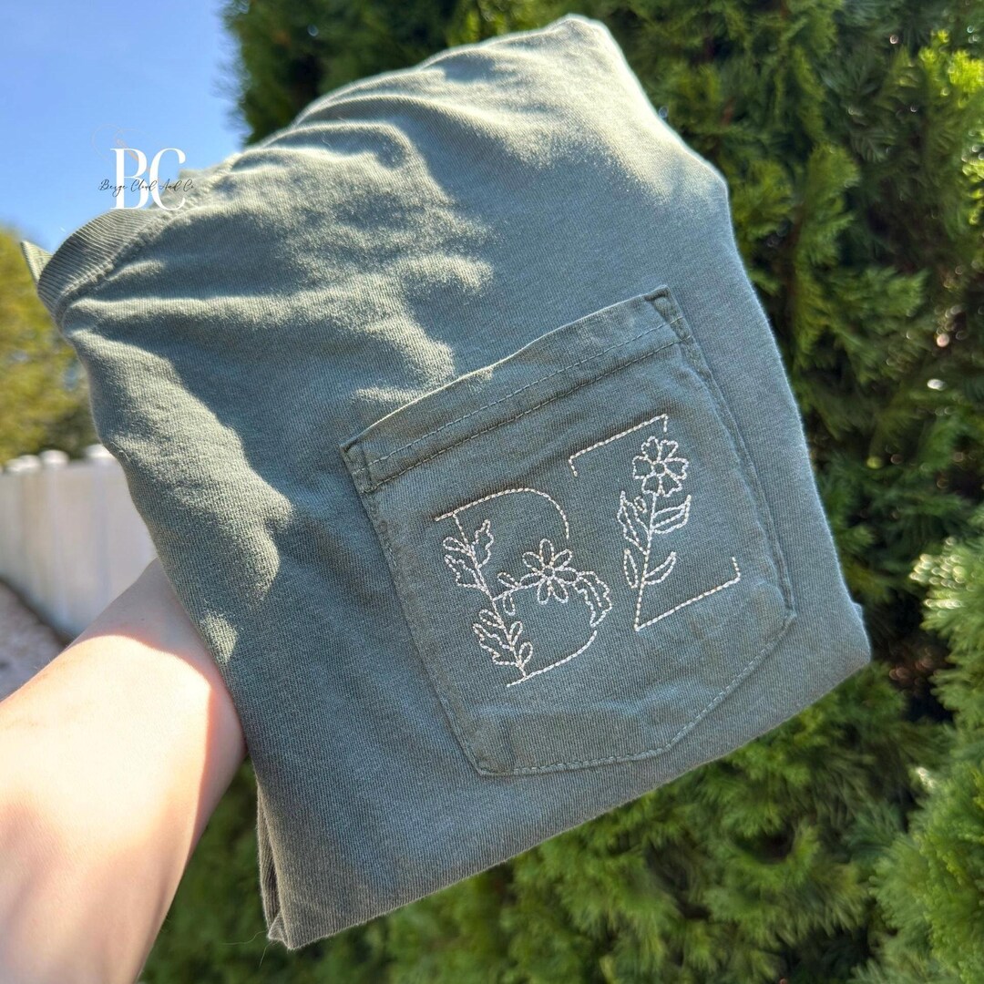 Embroidered Floral Monogrammed Pocket T-shirt: Personalized Comfort ...