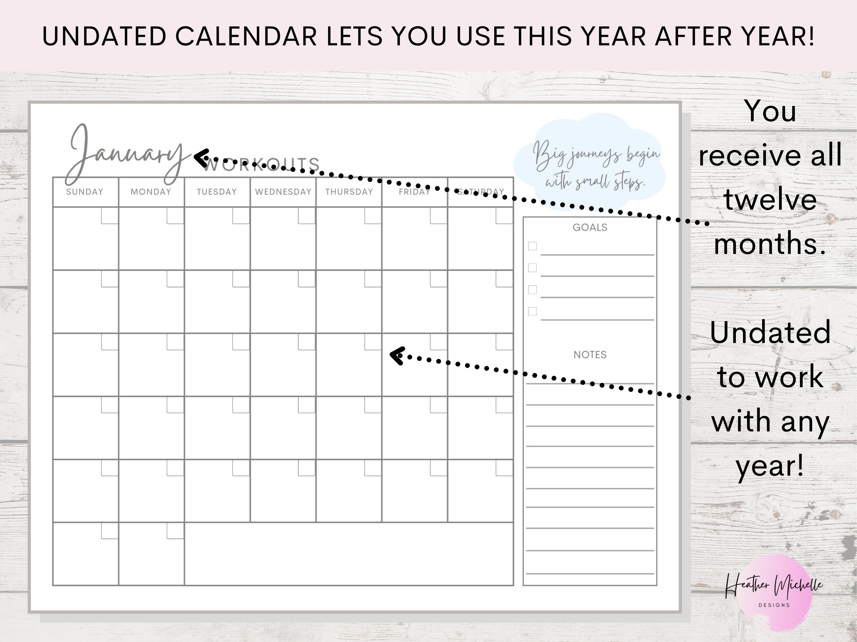 Monthly Workout Planner | Fitness Tracker | Perpetual Calendar ...