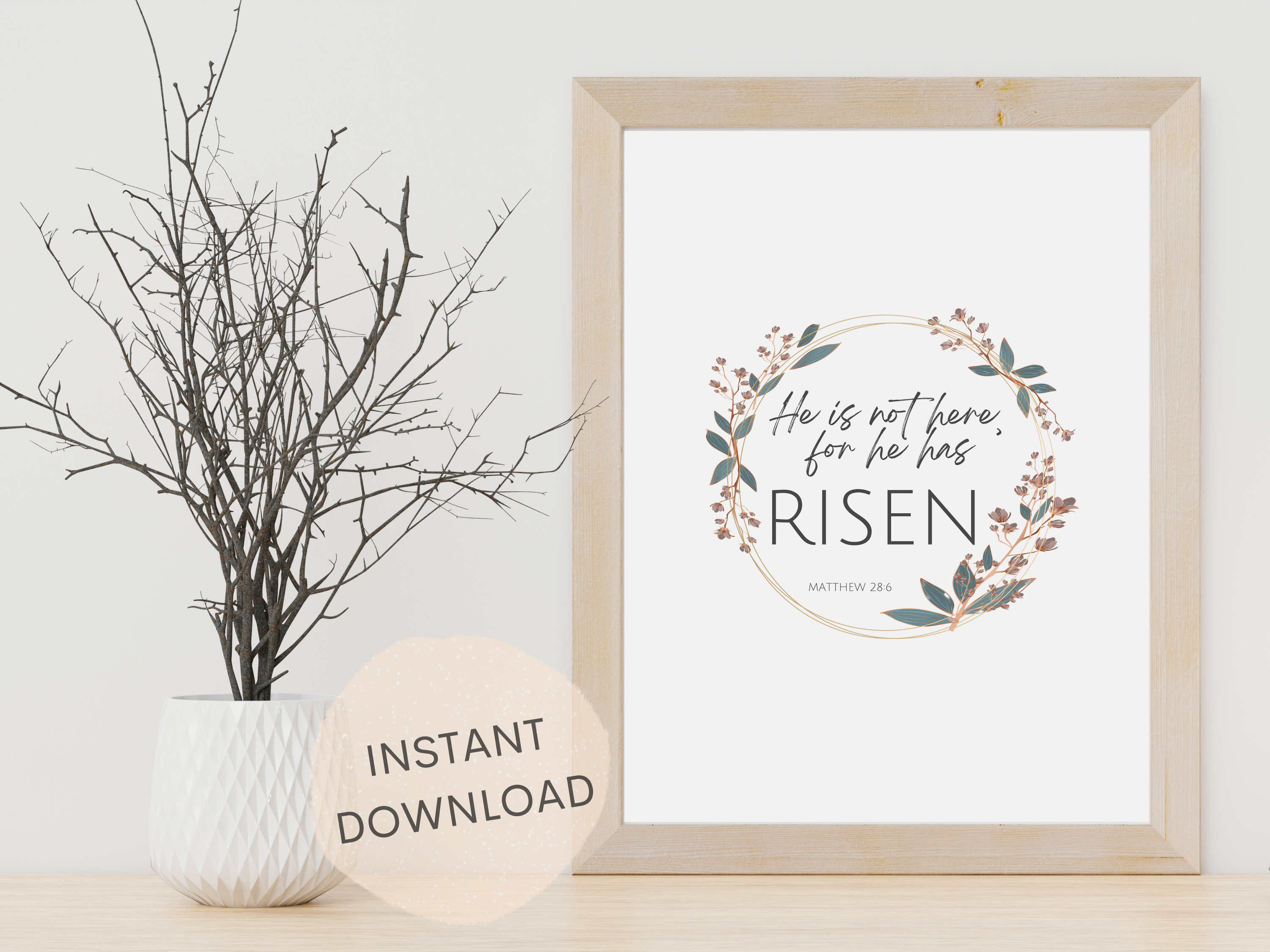 He is Not Here, for He is Risen Sign | Earth Tone Floral Wreath ...