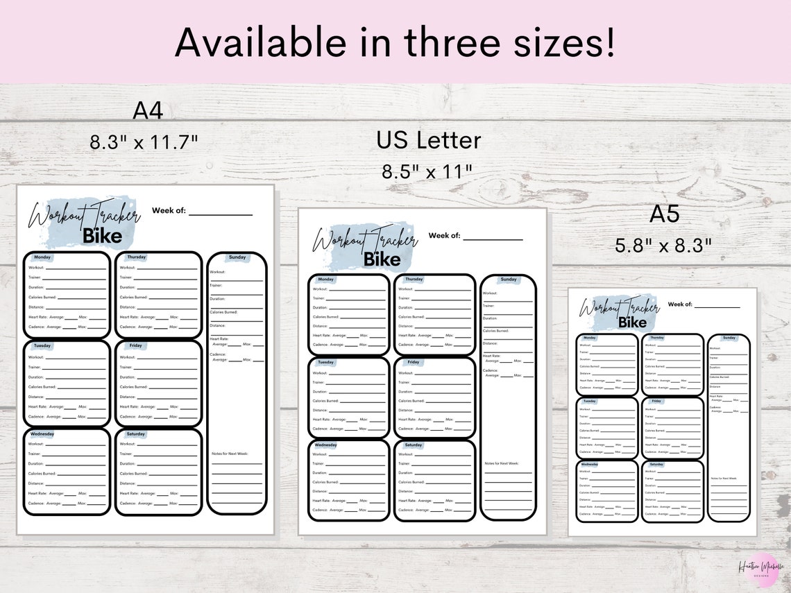 Weekly Bike Workout Tracker Printable PDF in Blue Available in US ...