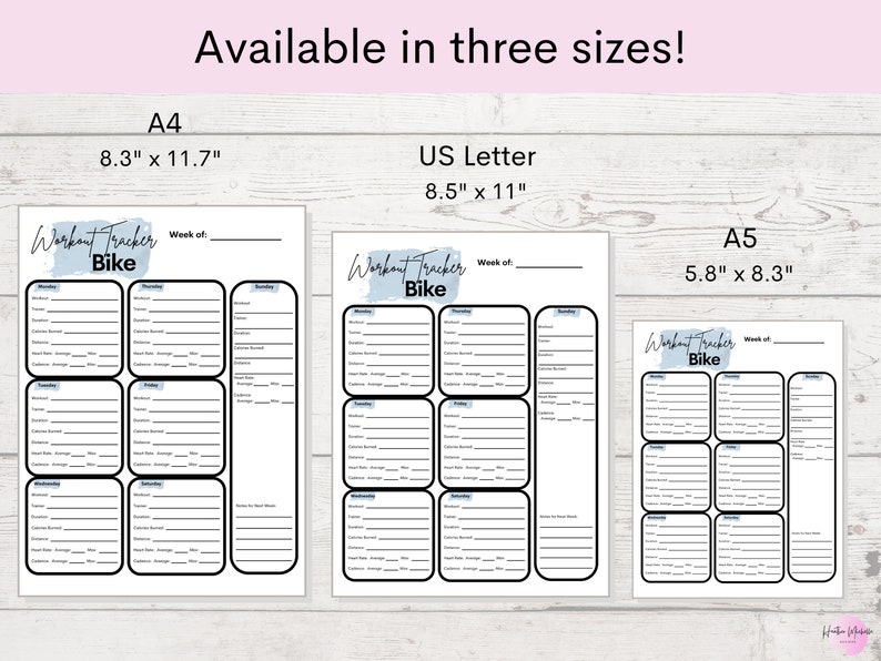 Weekly Bike Workout Tracker | Printable PDF in Blue | Available in US ...