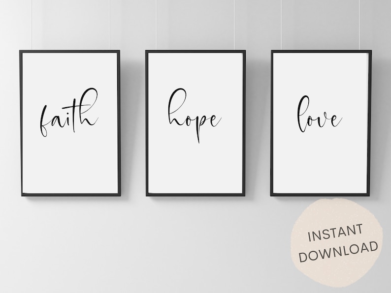 Faith, Hope, Love | Set of 3 Wall Art | Christian Wall Art Printable ...