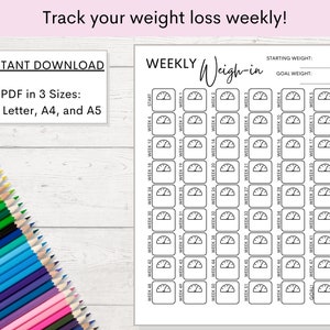 Weight Loss Tracker Printable | Body Measurement | Weekly Weigh in ...
