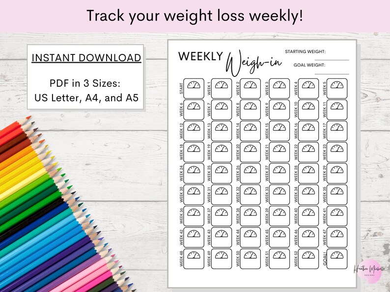 Weight Loss Tracker Printable | Body Measurement | Weekly Weigh in ...