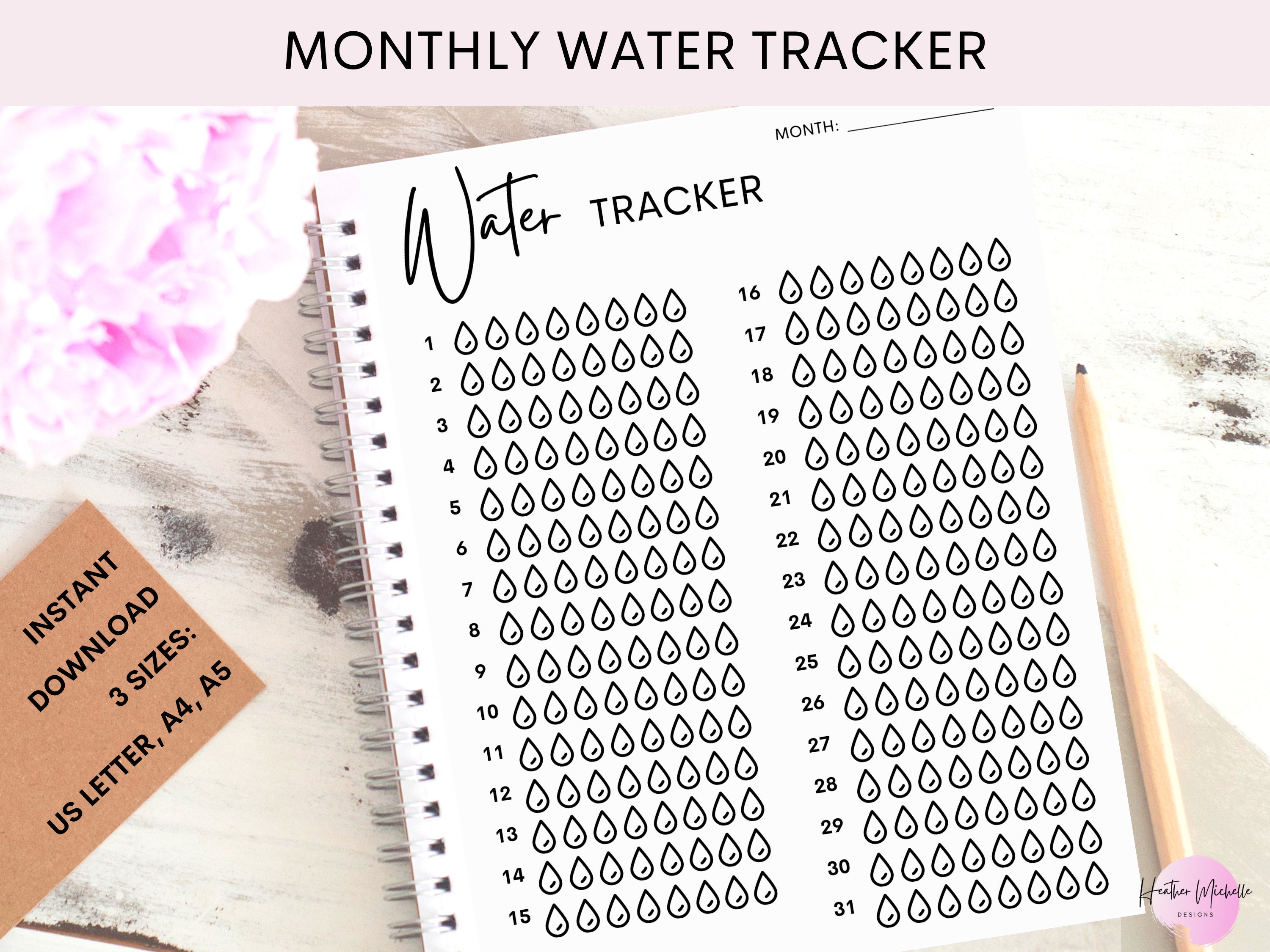 Water Tracker Printable Monthly Hydration Tracker Water Intake Water ...
