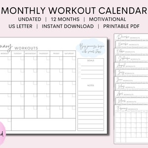 Monthly Workout Planner | Fitness Tracker | Perpetual Calendar ...
