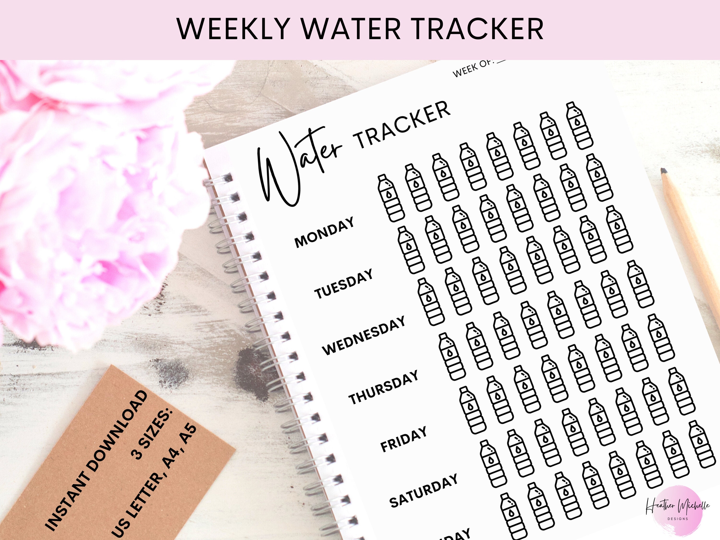 Weekly Water Intake Tracker | Water Log Printable | Daily Hydration ...