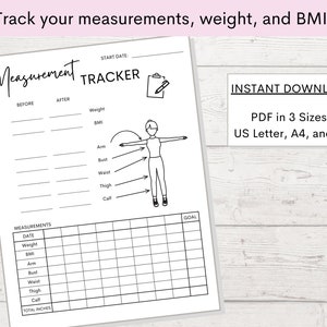 Weight Loss Tracker Printable | Body Measurement | Weekly Weigh in ...